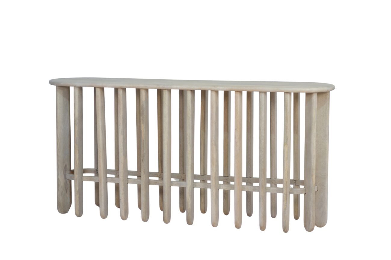 Wooden slatted design Oval console with wood top – smileinteriors