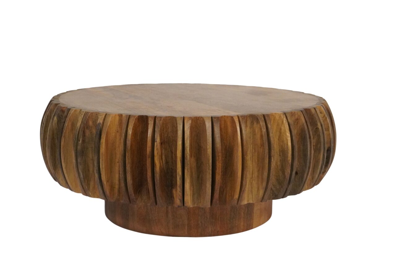 Wooden lotus design round coffee table – smileinteriors